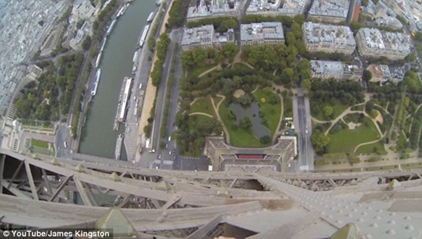 GoPro footage shows British daredevil walking across the top of the Eiffel Tower (5) - People's ...