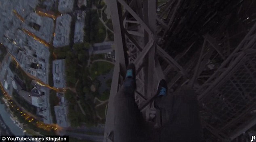 GoPro footage shows British daredevil walking across the top of the Eiffel Tower (4) - People's ...