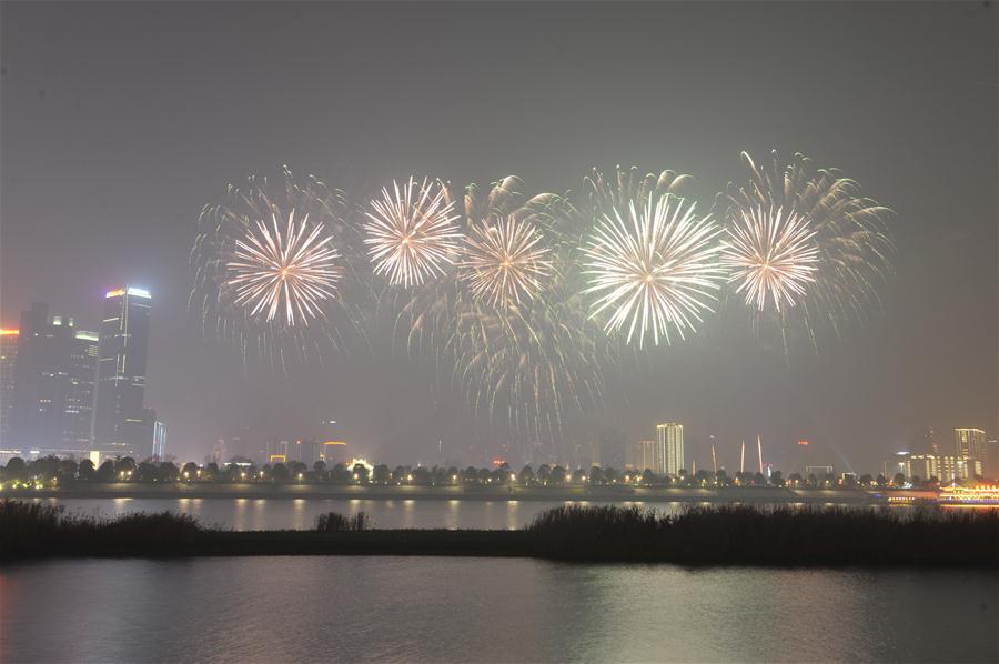 Fireworks light up sky at Spring Festival gala show in C China's Hunan ...