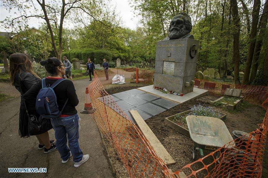 People visit tomb of Karl Marx at Highgate Cemetary in London, Britain ...