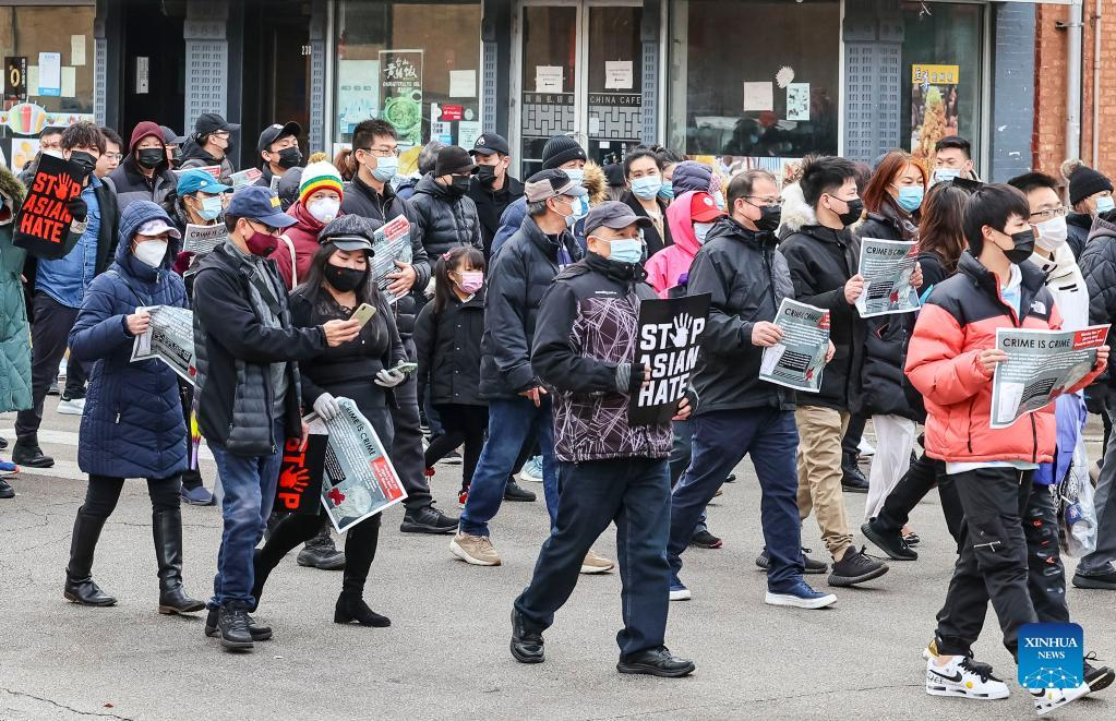 Protest against increasing crime staged in U.S. Chicago Chinatown ...