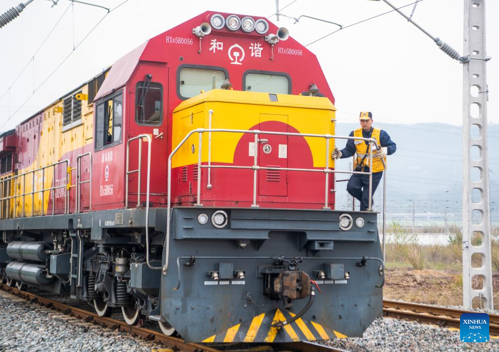 Rail-sea intermodal freight train loaded with NEVs departs from China's ...