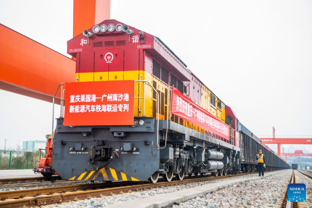 Rail-sea intermodal freight train loaded with NEVs departs from China's ...