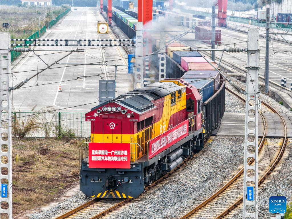 Rail-sea intermodal freight train loaded with NEVs departs from China's ...